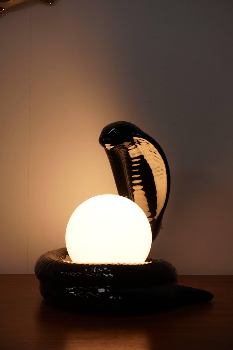 Black Lacquered Ceramic Cobra Lamp at 1stDibs