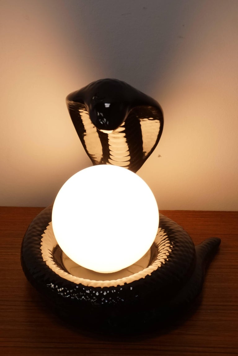 Black Lacquered Ceramic Cobra Lamp at 1stDibs