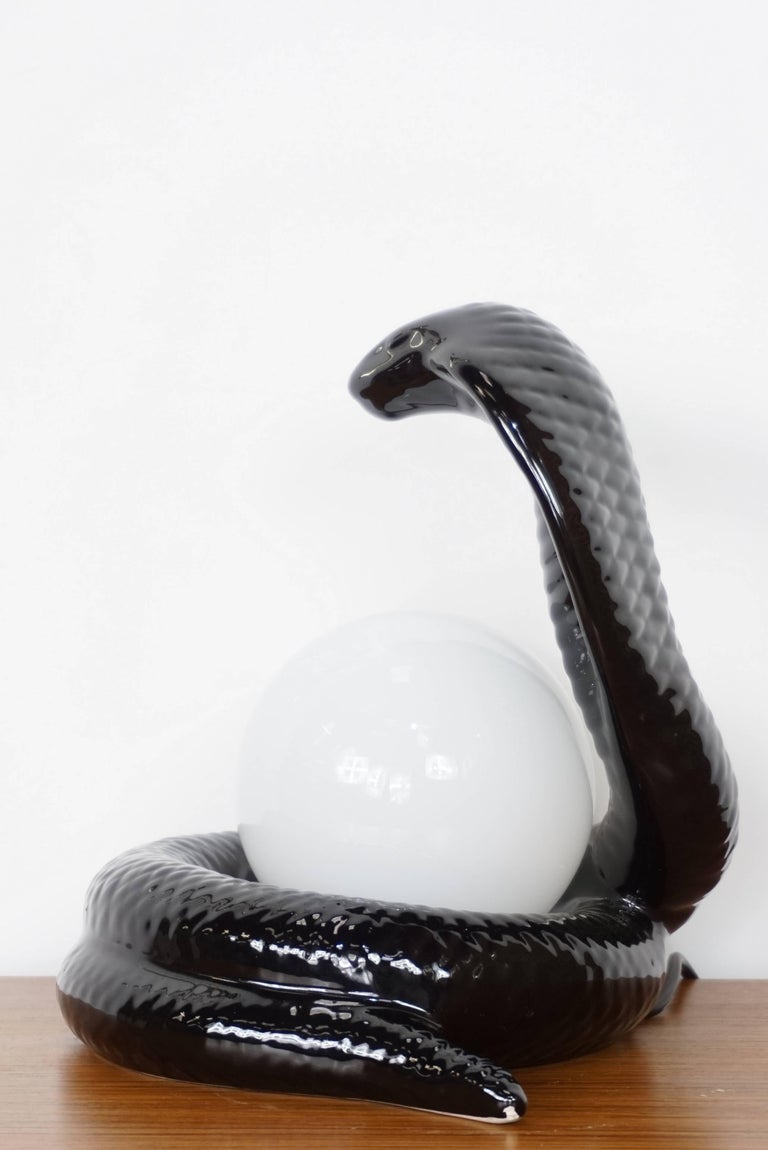 Black Lacquered Ceramic Cobra Lamp at 1stDibs