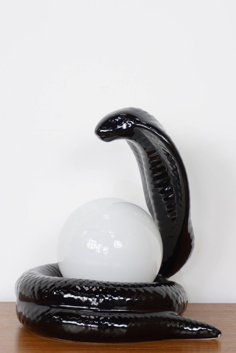 Black Lacquered Ceramic Cobra Lamp at 1stDibs
