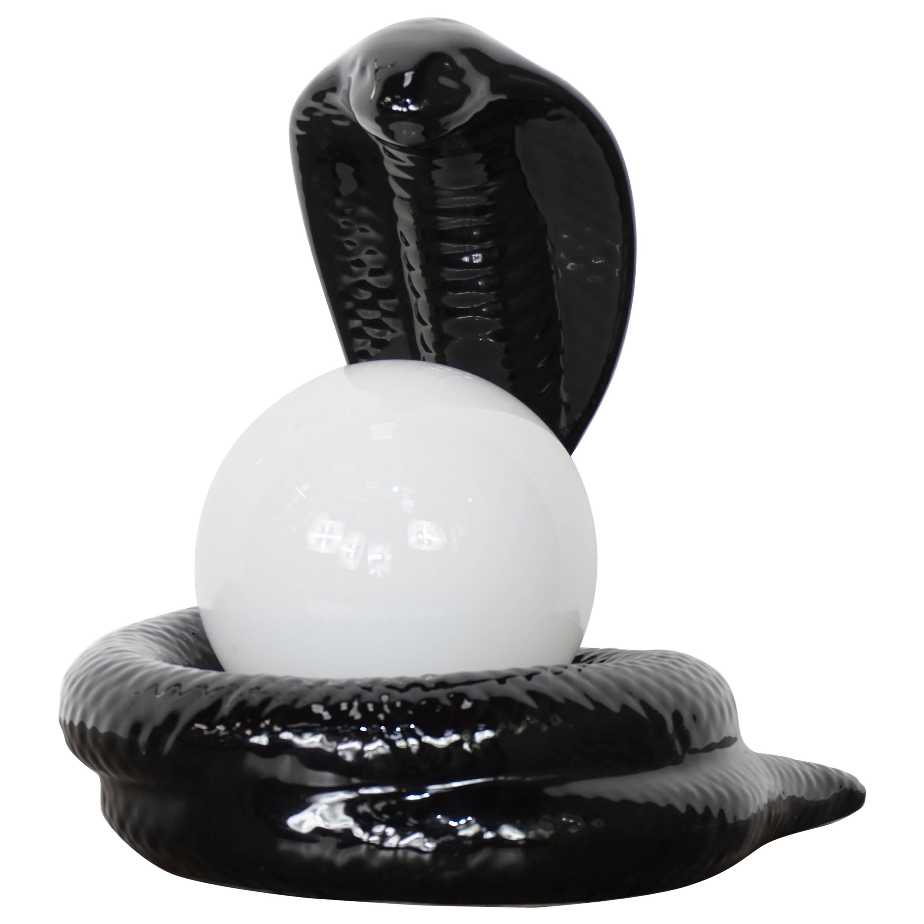 Black Lacquered Ceramic Cobra Lamp at 1stDibs