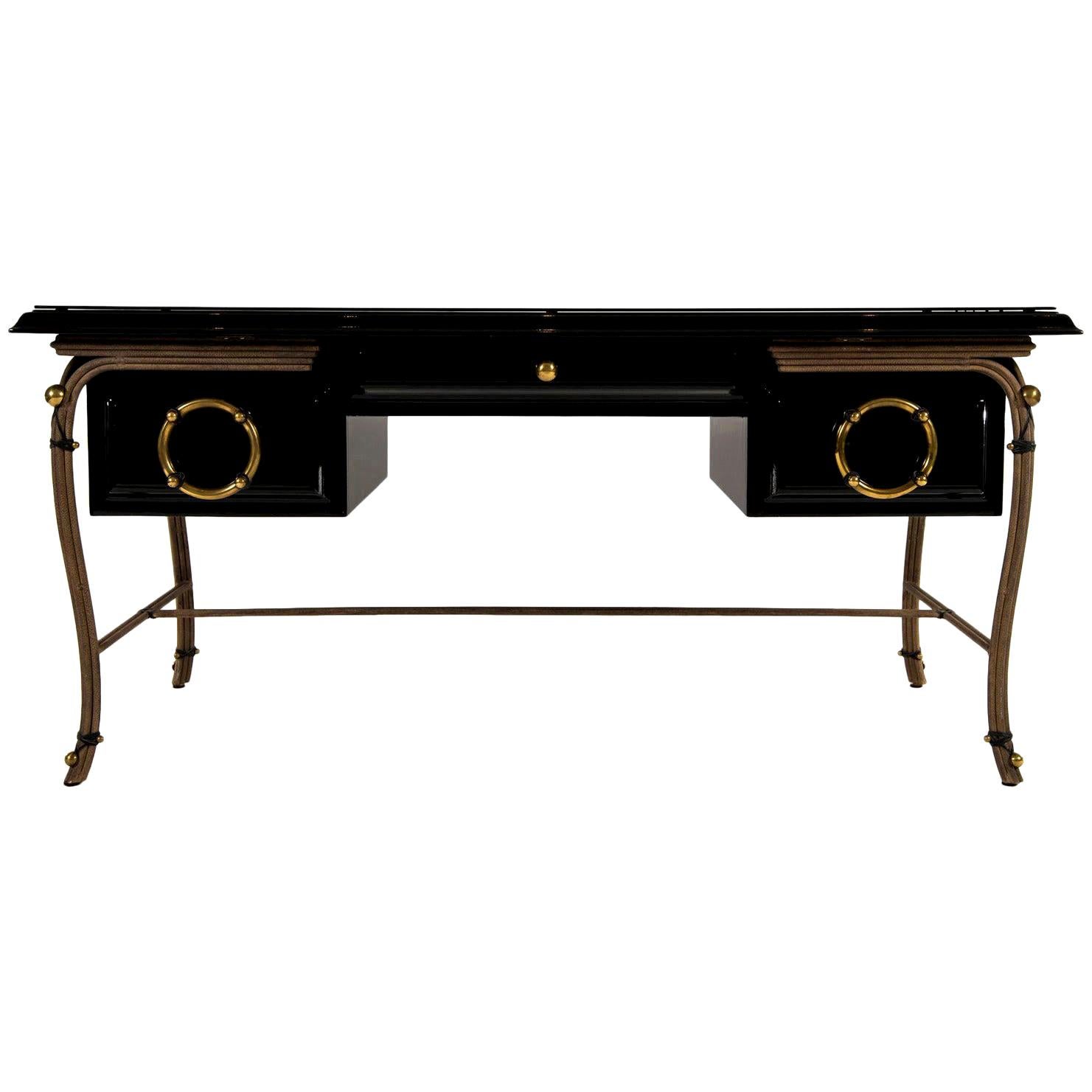 A Milo Baughman designed Black Lacquer Desk and Stool 1970s at 1stDibs