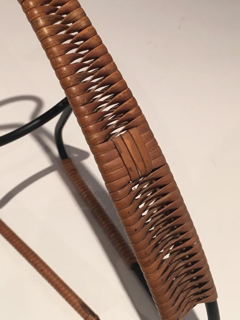 Black Lacquered Metal and Wicker Bottles Holder. Scandinavian Work ...