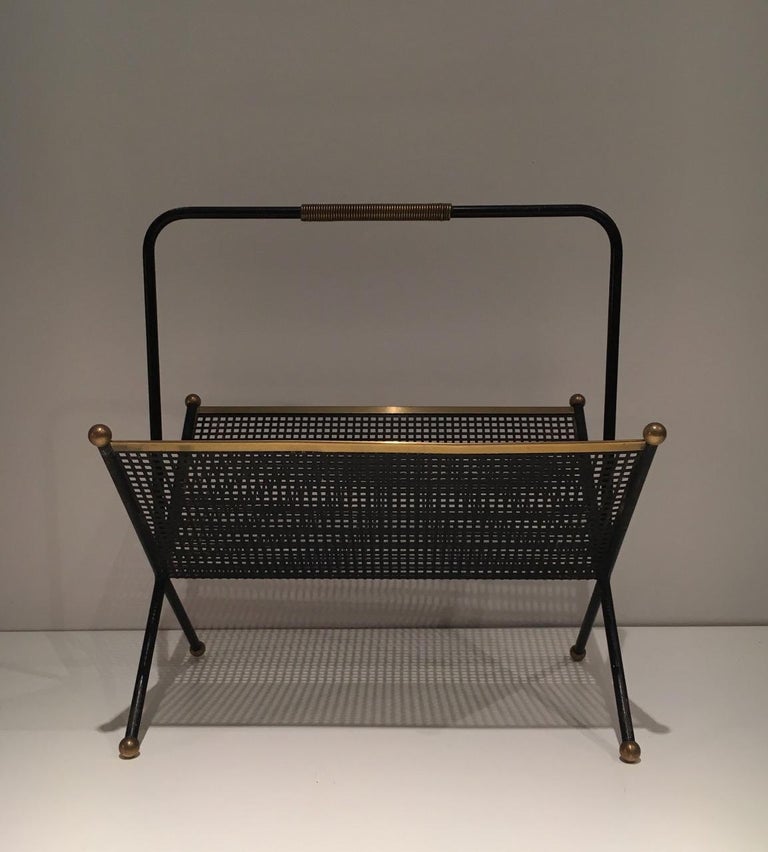 Black Lacquered Perforated Sheet and Brass Design Magazine Rack, French ...