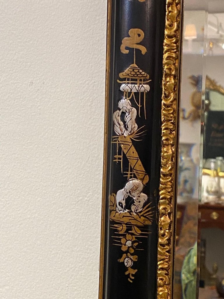 Black Lacquered Queen Anne Style Mirror w/ Chinoiserie Decoration and ...