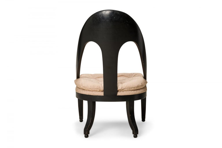 Black Lacquered Wood and Rose Upholstery Spoon Back Side Chair For Sale ...