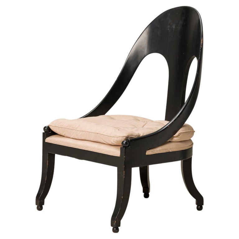 Black Lacquered Wood and Rose Upholstery Spoon Back Side Chair For Sale ...