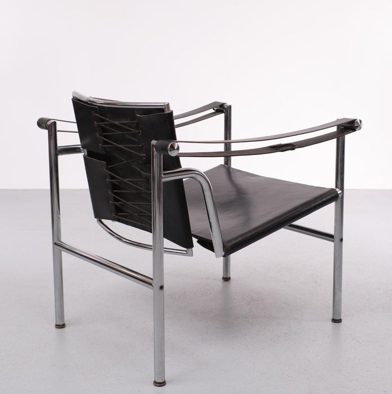 Black Leather Arm Chair Attributed LC1 Le Corbusier, 1970s For Sale at ...