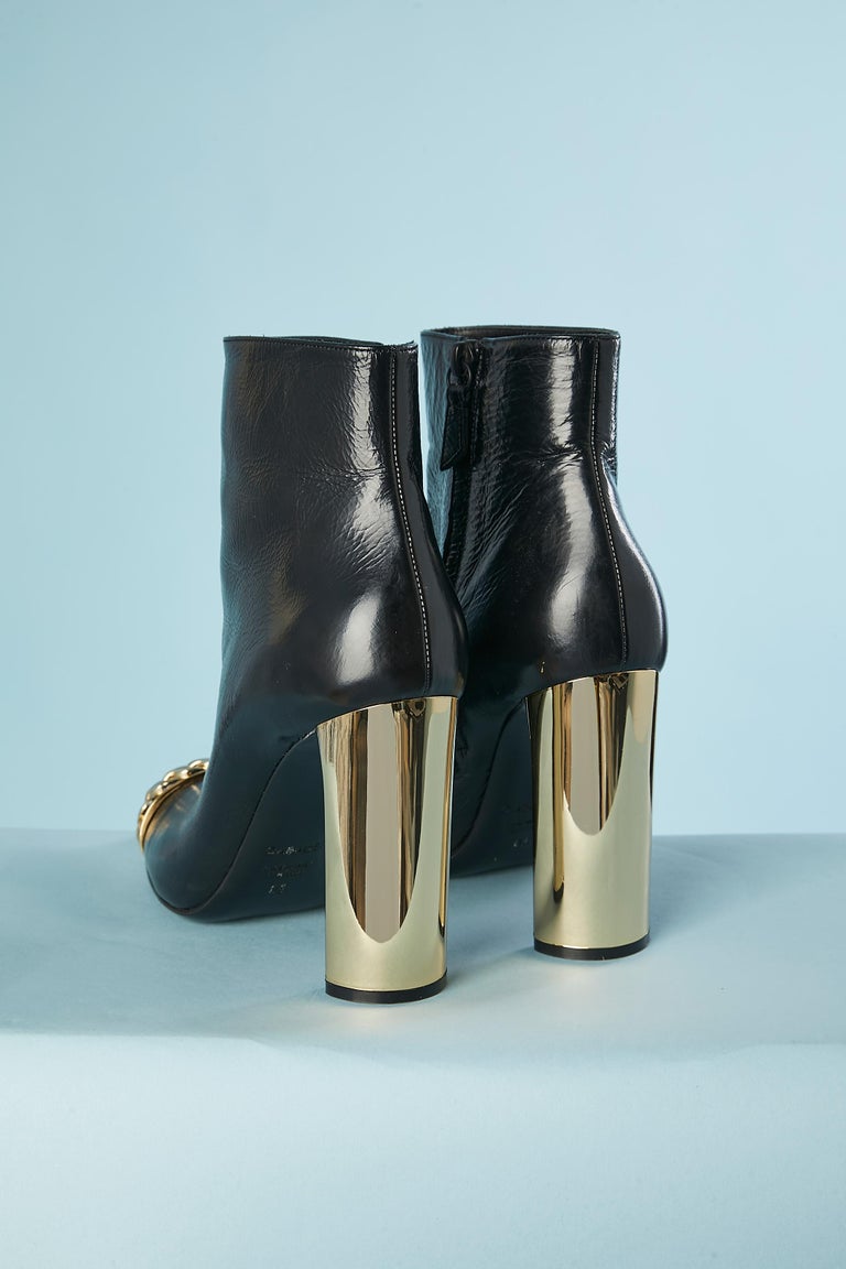 Black leather boots with gold chain and gold heel Casadei For Sale at ...