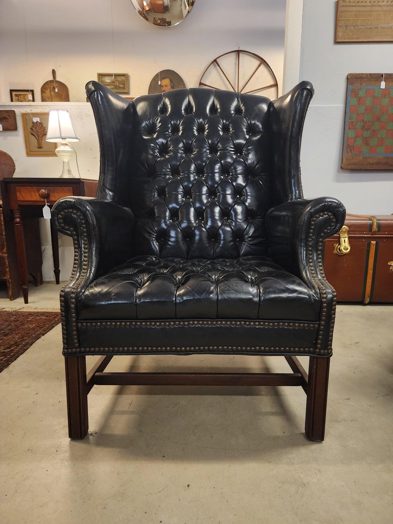 Black Leather Chesterfield Wingback Chair at 1stDibs
