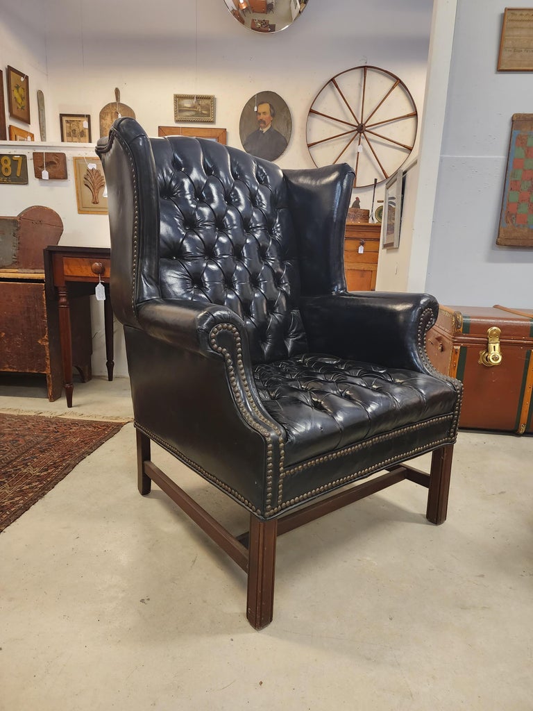 Black Leather Chesterfield Wingback Chair at 1stDibs