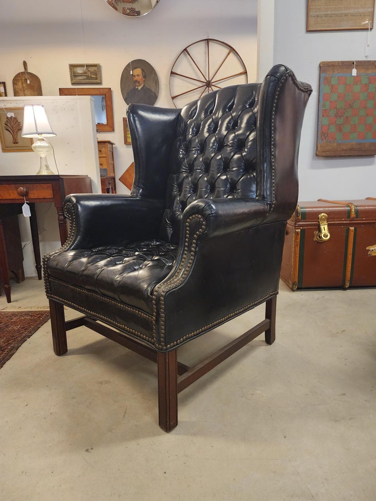 Black Leather Chesterfield Wingback Chair at 1stDibs