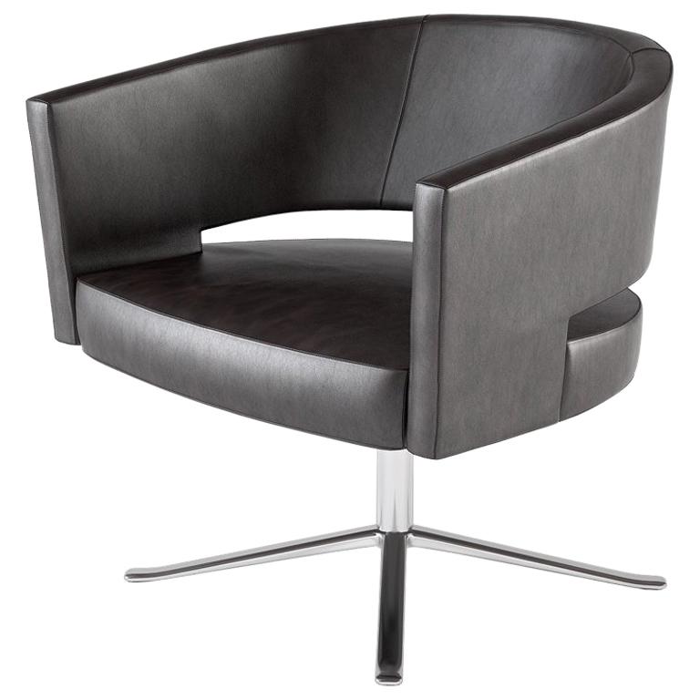 Black Leather Four-Star Base Turner Armchair For Sale at 1stDibs