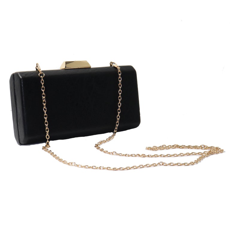 Black Leather Hard Shell Clutch For Sale at 1stDibs