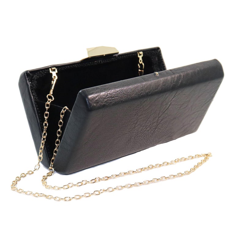 Black Leather Hard Shell Clutch For Sale at 1stDibs