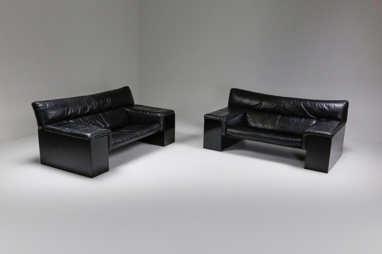 Black Leather Italian Design Cini Boeri 'Brigadier' Loveseats for Knoll ...