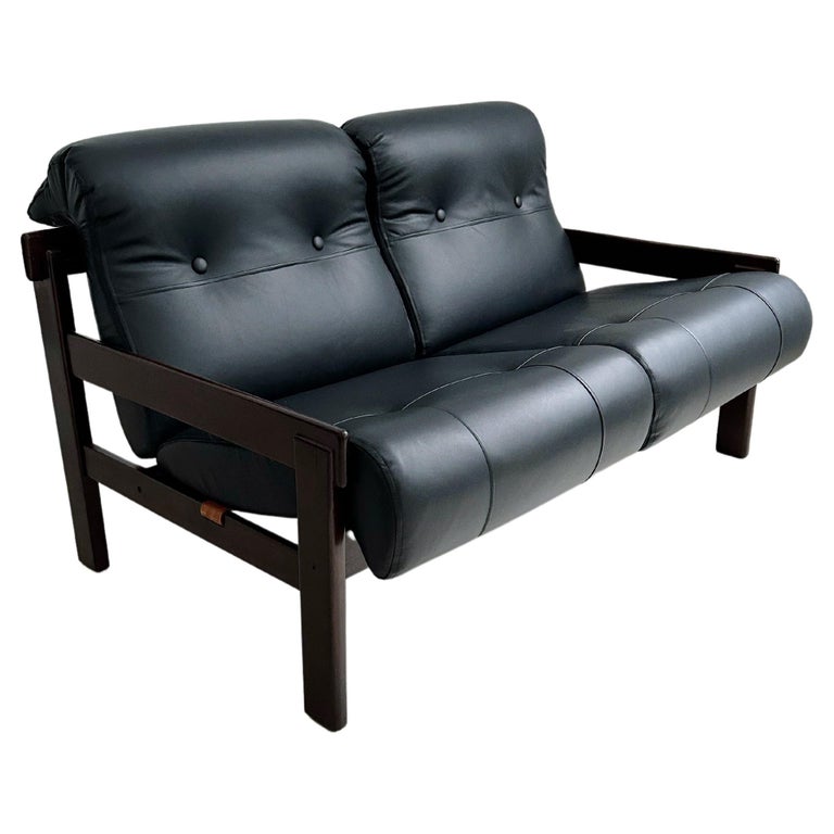 Black Leather and Jacaranda Two Seater Sofa by Jean Gillon for Italma ...