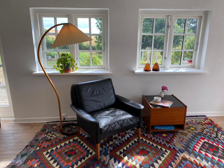 Black Leather Lounge Chair by Danish Hans Olsen, 1960s For Sale at 1stDibs