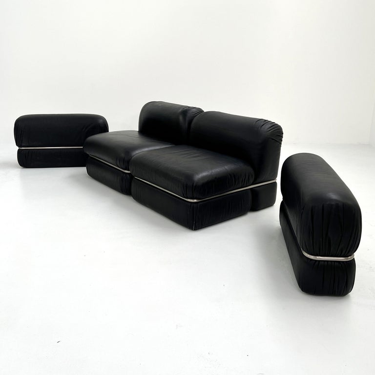 Black Leather Modular Sofa by Rodolfo Bonetto for Tecnosalotto, 1960s ...