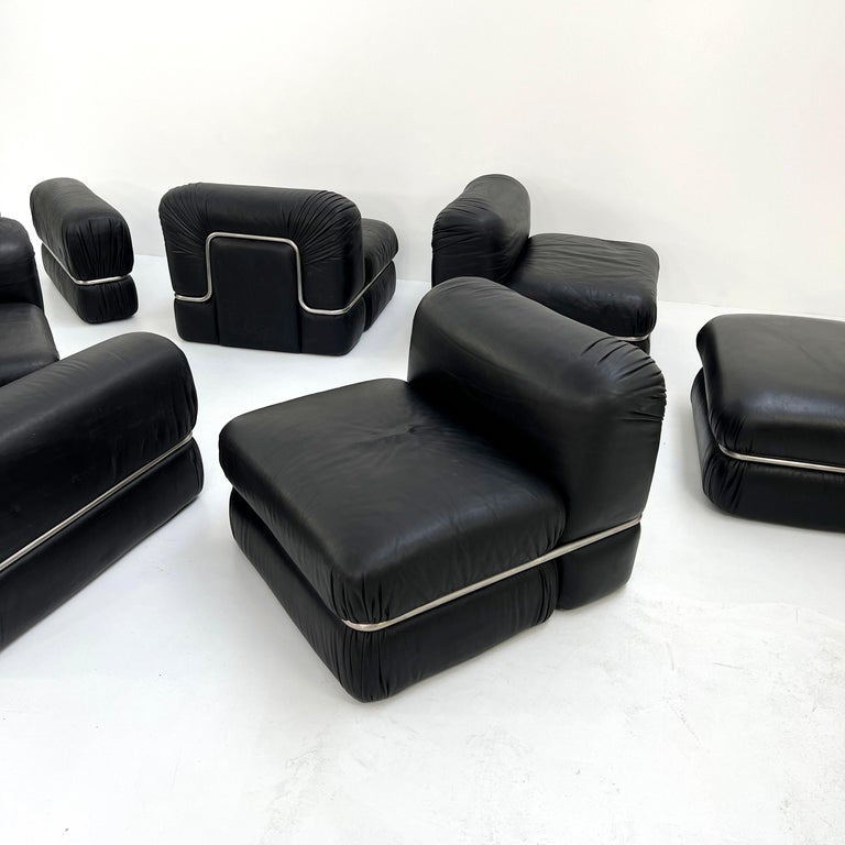 Black Leather Modular Sofa by Rodolfo Bonetto for Tecnosalotto, 1960s ...