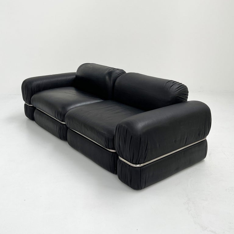 Black Leather Modular Sofa by Rodolfo Bonetto for Tecnosalotto, 1960s ...