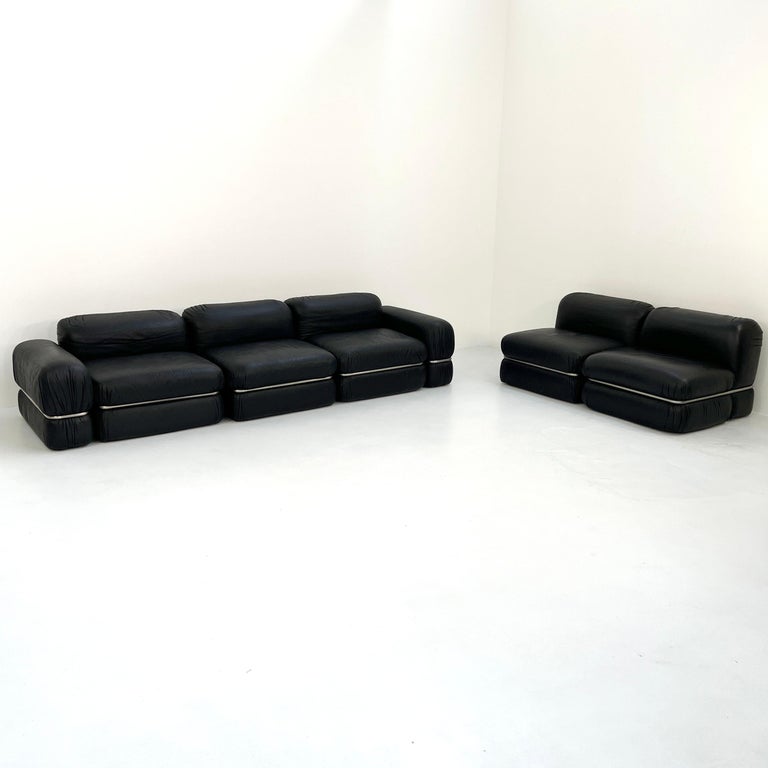 Black Leather Modular Sofa by Rodolfo Bonetto for Tecnosalotto, 1960s ...