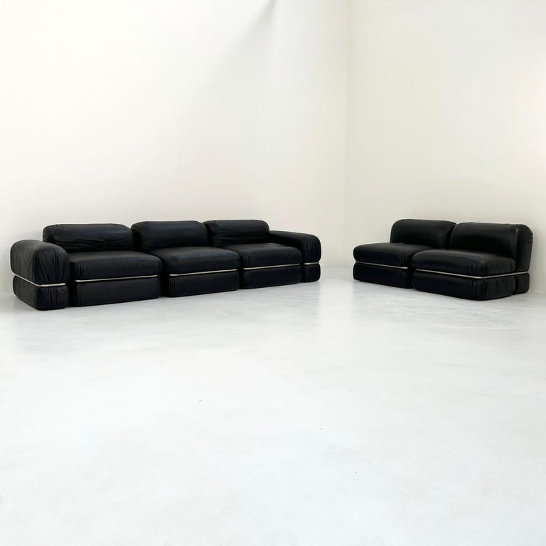 Black Leather Modular Sofa by Rodolfo Bonetto for Tecnosalotto, 1960s ...