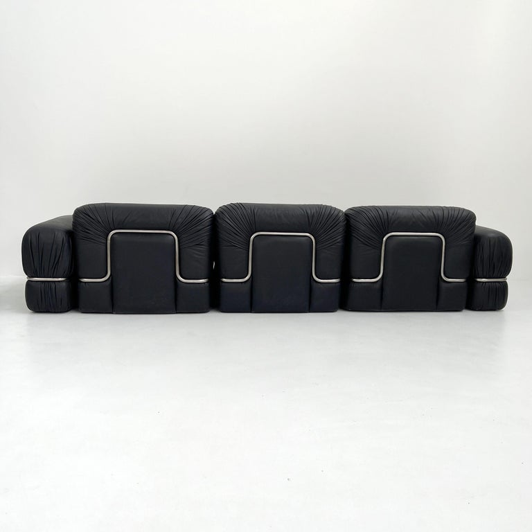 Black Leather Modular Sofa by Rodolfo Bonetto for Tecnosalotto, 1960s ...