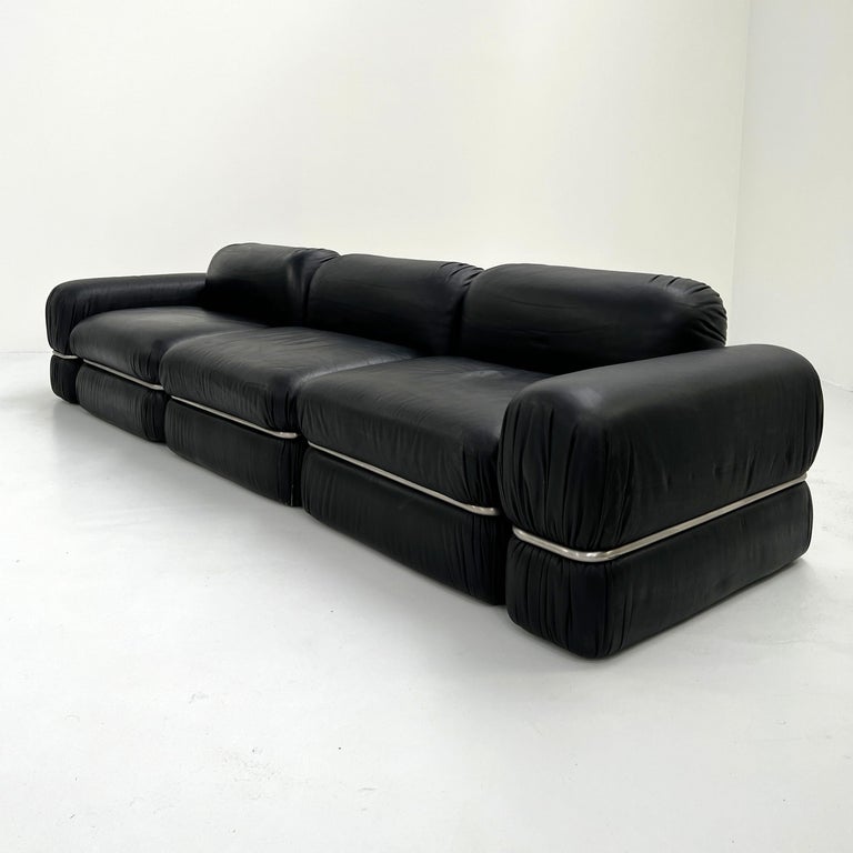 Black Leather Modular Sofa by Rodolfo Bonetto for Tecnosalotto, 1960s ...