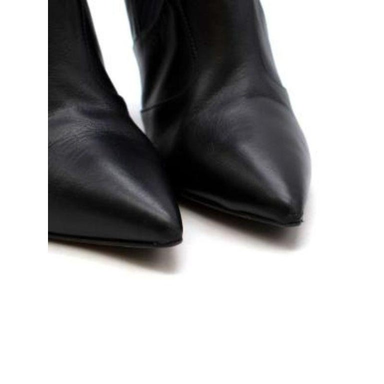 Black leather and Navy Stretch-knit Heeled Boots For Sale at 1stDibs