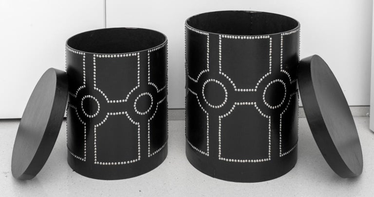 Black Leather Nesting End Table / Storage Box, Set of 2 For Sale at 1stDibs