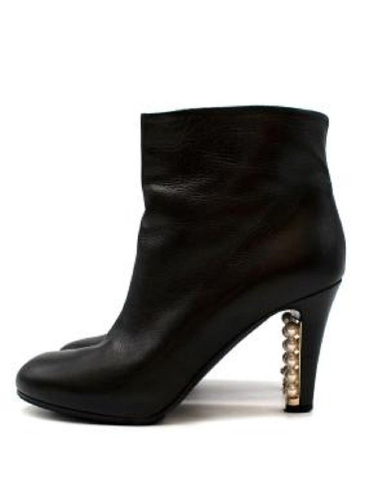 Black Leather Pearl Heel Ankle Boots For Sale at 1stDibs | black pearl ...