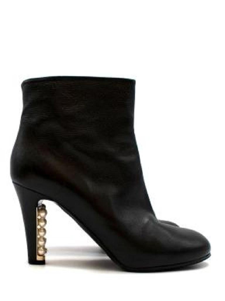 Black Leather Pearl Heel Ankle Boots For Sale at 1stDibs | black pearl ...