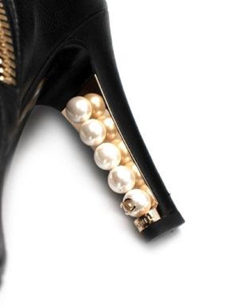 Black Leather Pearl Heel Ankle Boots For Sale at 1stDibs | black pearl ...