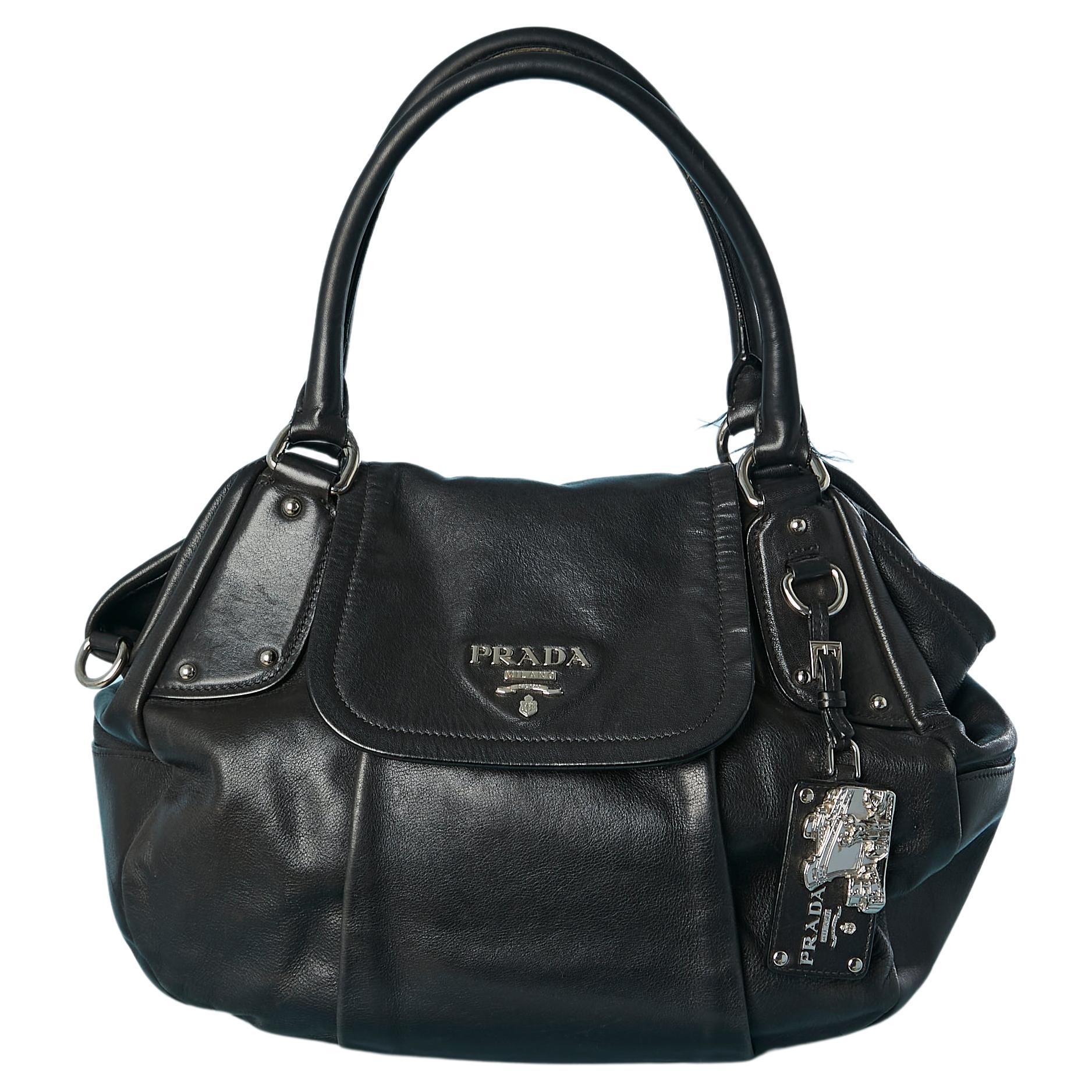 Black leather top handle bag PRADA For Sale at 1stDibs