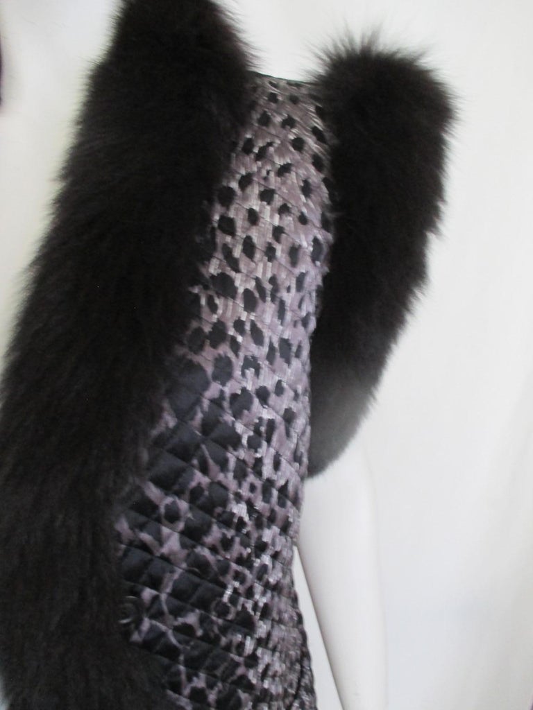 Black Leopard Print Vest with Black Fox fur For Sale at 1stDibs