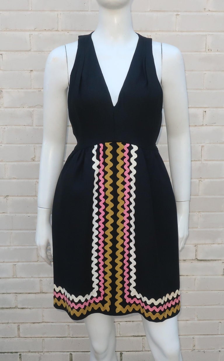 Black Linen Racerback Sun Dress With Rickrack, C.1970 For Sale at 1stDibs