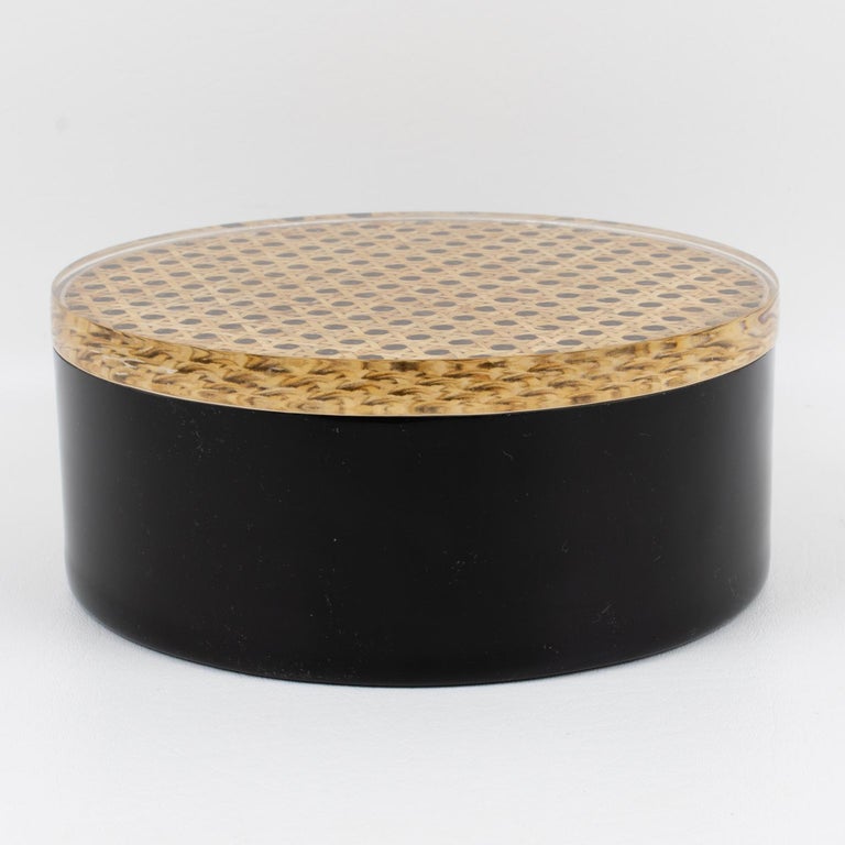 Black Lucite and Rattan Box, Italy 1970s For Sale at 1stDibs
