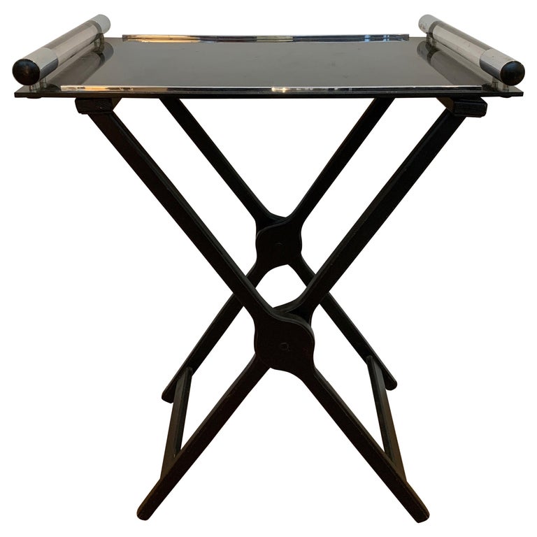 Black Lucite Butlers Tray on Wooden Stand, 1970s at 1stDibs