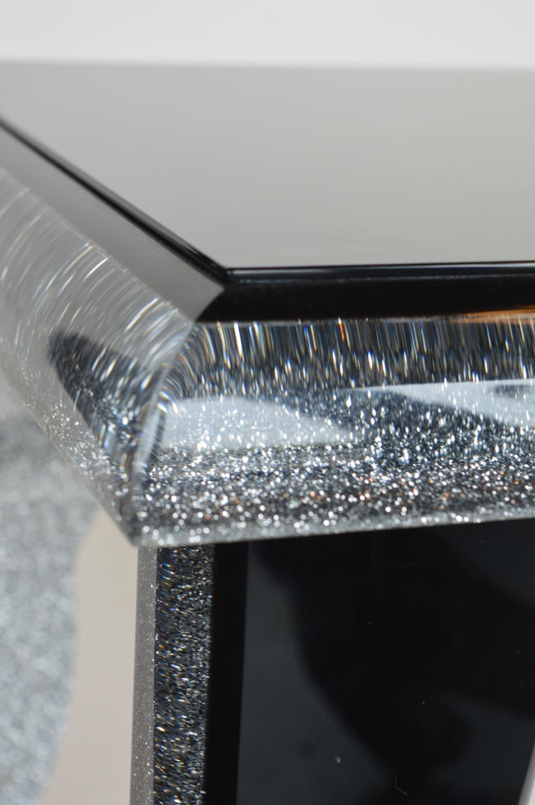 Black Lucite Coffee Table with Silver Glitter at 1stDibs