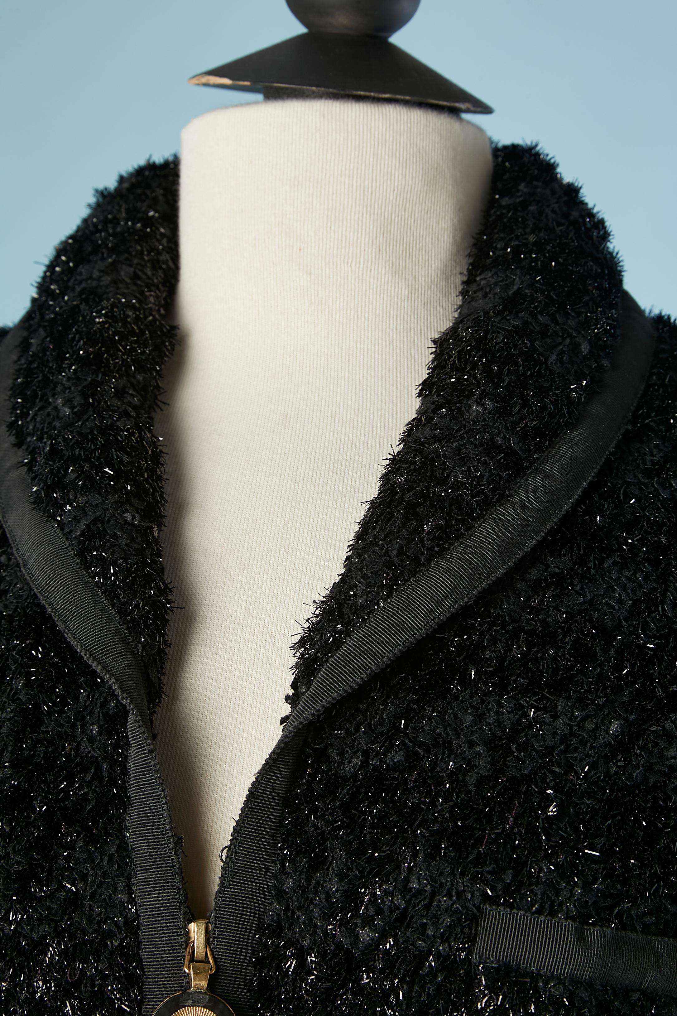 Black lurex tweed evening jacket with zip in the middle front Chanel Boutique at 1stDibs