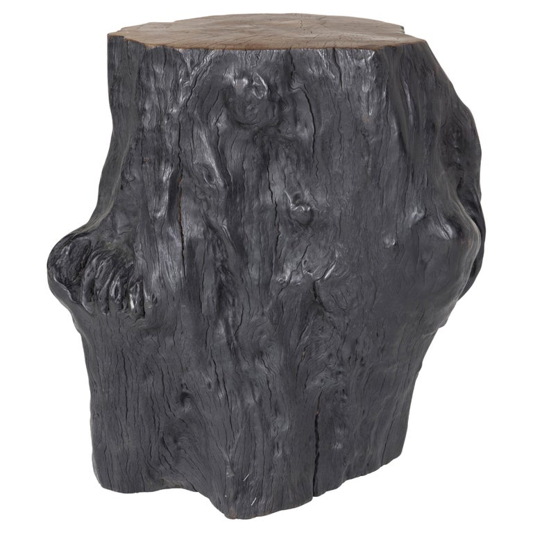 Black Lychee Wood Stump End Table with Warm Top For Sale at 1stDibs