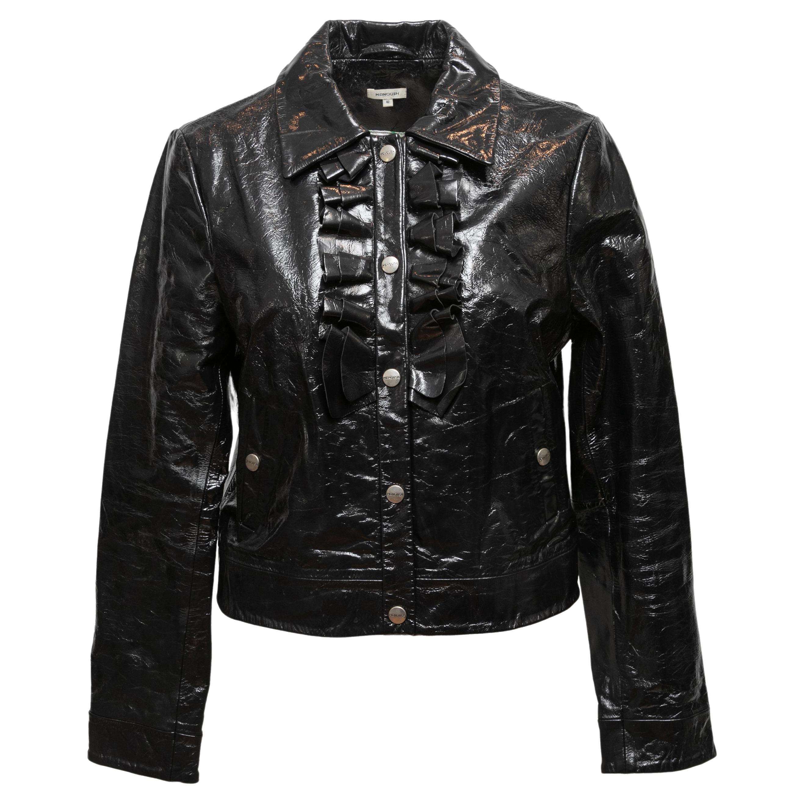 Black Manoush Patent Leather Cropped Jacket For Sale at 1stDibs