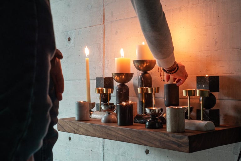 Black Marble and Brass Balance Candle Holders For Sale at 1stDibs