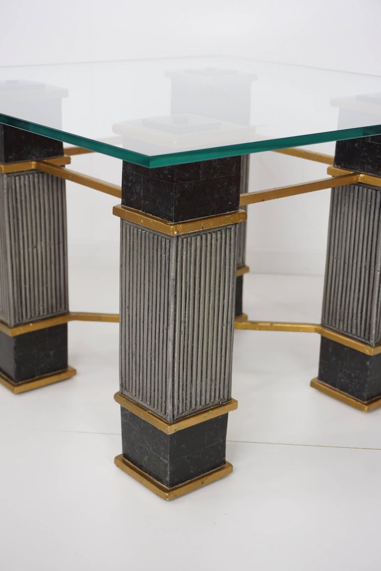 Black Marble and Glass Coffee Table Hollywood Regency Style at 1stDibs