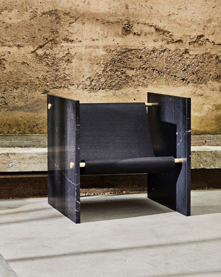 Black Marble, Brass, and Recycled Rubber Chair by Slash Objects For ...