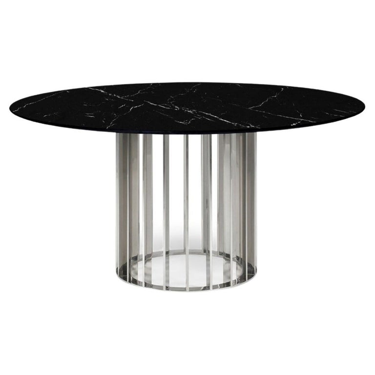 Black Marble Stainless Steel Dining Table For Sale at 1stDibs