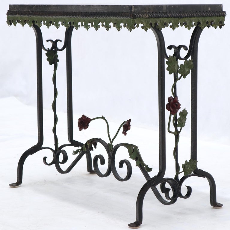 Black Marble Top Ornate Wrought Iron Side Console Table at 1stDibs