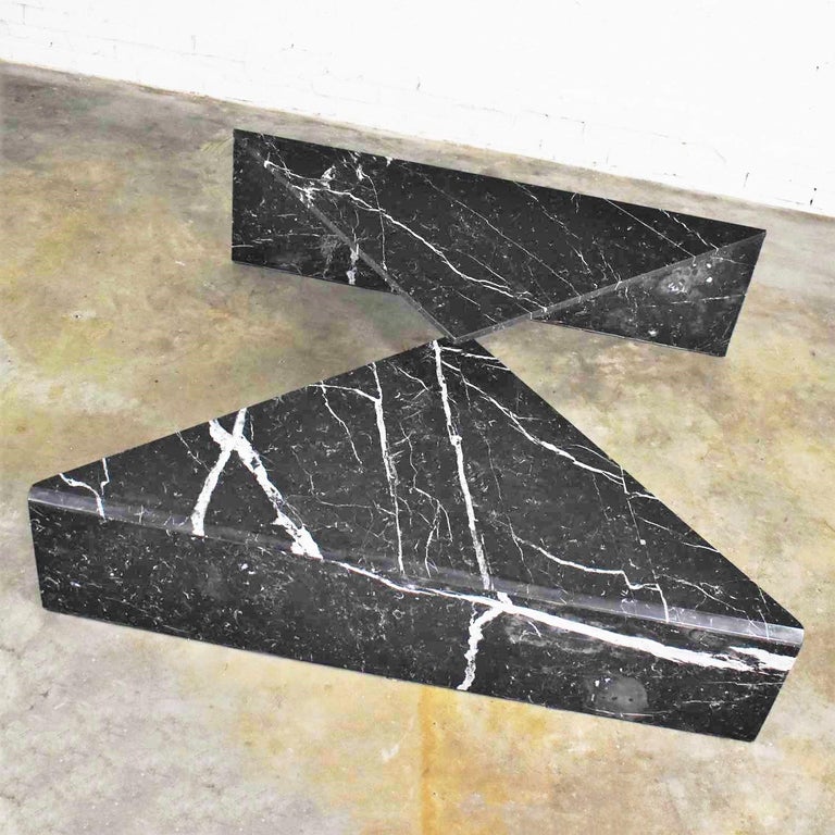 Black Marble Triangle Bi-Level Coffee Table or Pair End Tables Style Up ...