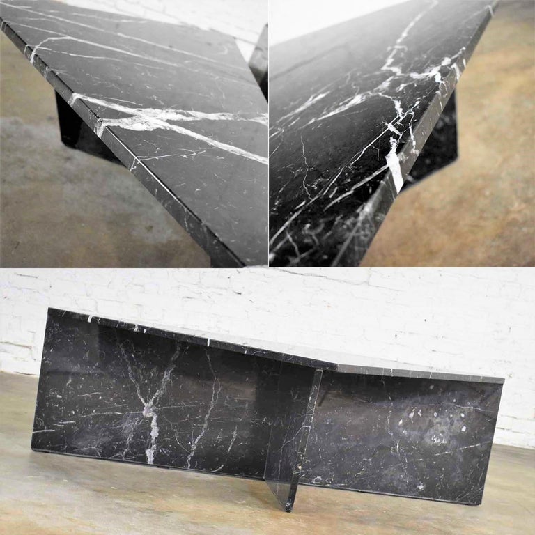 Black Marble Triangle Bi-Level Coffee Table or Pair End Tables Style Up ...